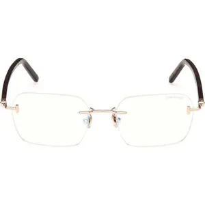 TOM FORD 54mm Rectangular Optical Eyeglasses - Rose Gold Black /t Logo