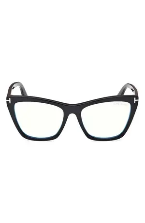 TOM FORD 54mm Cat Eye Optical Glasses - Black Eco / T Logo