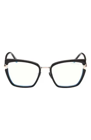 TOM FORD TOM FORD 54mm Butterfly Eyeglasses Black Rose Gold/t Logo