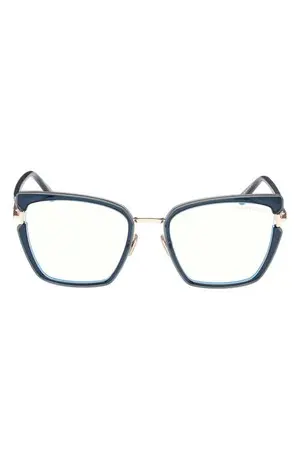 TOM FORD TOM FORD 54mm Butterfly Eyeglasses Teal Rose Gold/t Logo