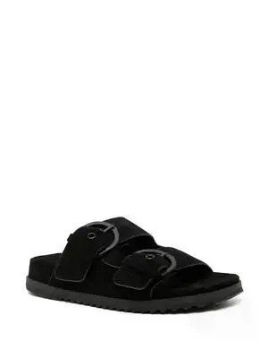 JAMES PERSE Suede Buckle Slides - Black