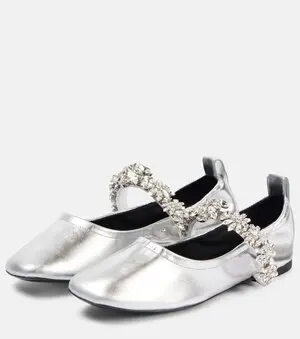 Stella McCartney Elsa Metallic Faux Leather Ballet Flats - Silver