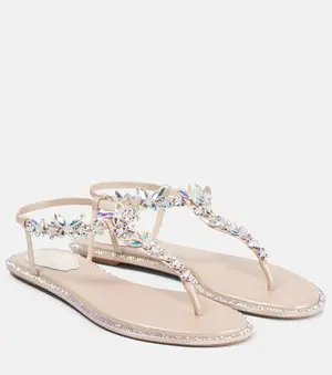 Rene Caovilla Embellished Satin Sandals - Beige