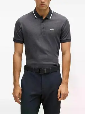 BOSS Pattern-jacquard Polo Shirt - Grey