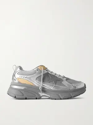 GOLDEN GOOSE Lightstar Rubber-trimmed Metallic Leather And Mesh Sneakers - Silver