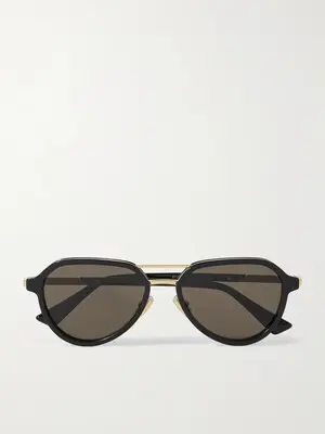 Bottega Veneta Aviator-style Recycled-acetate And Gold-tone Sunglasses - Brown