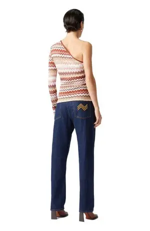 Missoni One-shoulder Top With Serrated Lamé Zigzag Pattern