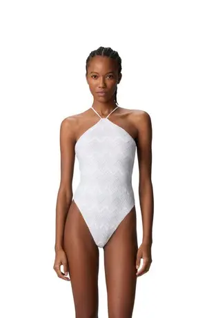 Missoni Zig Zag Lamé Viscose One-Piece Swimsuit Silver