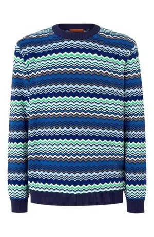 Missoni Cotton Crew-neck Pullover With Micro Zigzag And Contrasting Piping