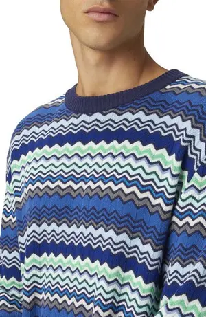 Missoni Cotton Crew-neck Pullover With Micro Zigzag And Contrasting Piping