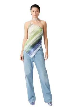 Missoni Asymmetrical One-shoulder Striped Top With Sequins