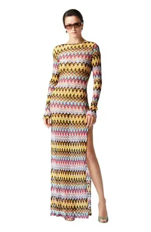 Missoni Long Dress In Lamé Viscose Lace With Open Back Multicoloured