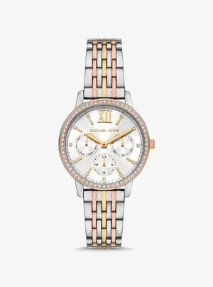 Michael Kors Melissa Pavé Tri-tone Watch - Silver