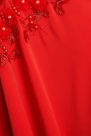 Marchesa One-shoulder Embellished Crepe Gown - Red