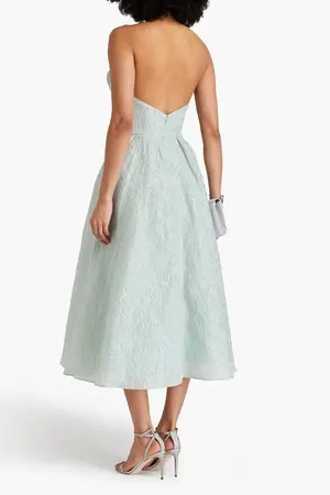 Marchesa Strapless Pleated Cloqué Midi Dress - Mint