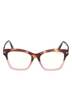 TOM FORD TOM FORD 53mm Square Frame Eyeglasses Medium Havana To Milky Pink