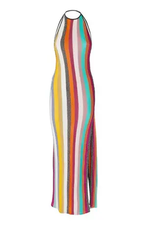Missoni Long Striped Ribbed Knit Lamé Dress - Multicoloured