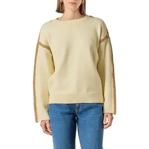 English Factory Stitch Detail Cotton Sweater - Cream/tan