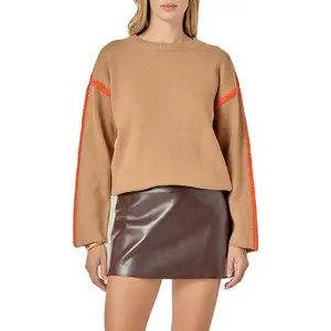 English Factory Stitch Detail Cotton Sweater - Tan/orange