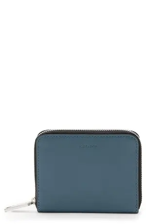 ALLSAINTS Lena Hex Leather Zip Wallet - Steel Blue