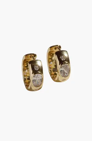NICKEL & SUEDE Wide Cz Bezel Hoop Earrings - Gold