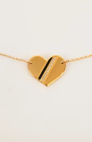 GWEN BELOTI Heart Stripe Pendant Necklace - Gold