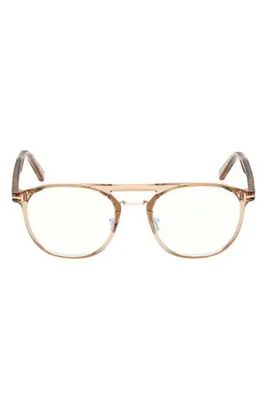 TOM FORD TOM FORD 52mm Pilot Blue Light Blocking Glasses Champagne /t Logo
