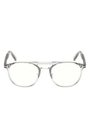 TOM FORD TOM FORD 52mm Pilot Blue Light Blocking Glasses Light Grey/t Logo
