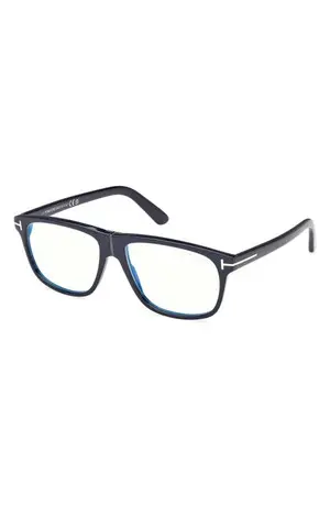 TOM FORD 56mm Blue Light Blocking Eyeglasses - Deep Blue / T Logo