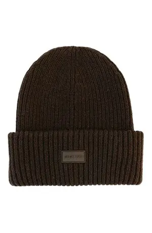 Gigi Pip Merino Wool Chunky Ribbed Beanie - Dark Brown