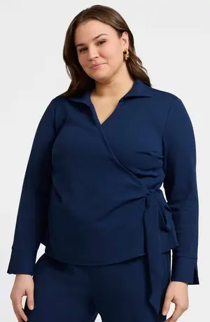 Foxcroft Rosie Wrap Crepe Top - Navy