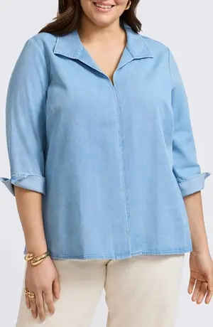Foxcroft Agnes Denim Shirt - Bleach Wash