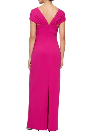 Alex Evenings Cap Sleeve Crepe Gown - Fuchsia
