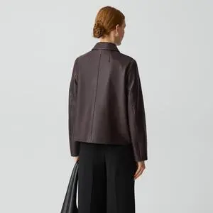 Theory Leather Patch Pocket Boxy Jacket - Cacao