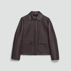 Theory Leather Patch Pocket Boxy Jacket - Cacao