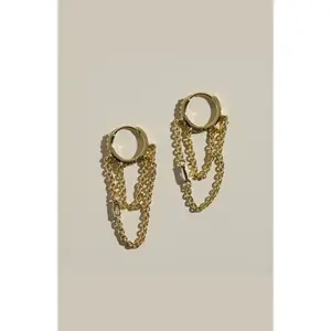 NICKEL & SUEDE Thea Chain Huggie Earrings - Gold