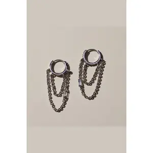 NICKEL & SUEDE Thea Chain Huggie Earrings - Silver