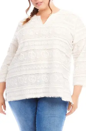 Karen Kane Embroidered Trim Tunic Top - Off White