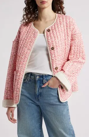 Lucky Brand Reversible Quilted Jacket - Cream And Pink Floral