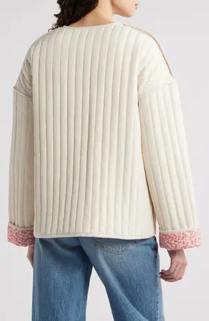 Lucky Brand Reversible Quilted Jacket - Cream And Pink Floral