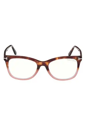 TOM FORD TOM FORD 52mm Square Eyeglasses Havana To Milky Pink / T Logo