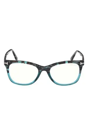 TOM FORD TOM FORD 52mm Square Eyeglasses Havana/teal/t Logo