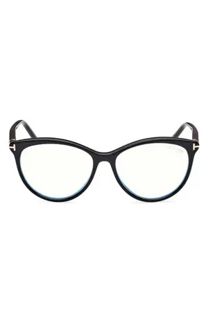 TOM FORD Round Frame Blue Light Blocking Glasses - Black Eco / T Logo