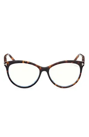 TOM FORD TOM FORD Round Frame Blue Light Blocking Glasses Havana Eco/t Logo