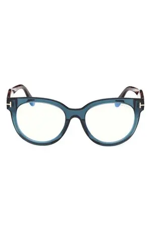 TOM FORD TOM FORD 52mm Butterfly Blue Light Blocking Eyeglasses Teal Blonde Havana