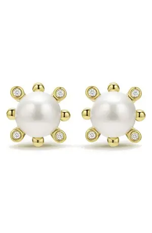 Lagos 18k Pearl And Diamond Stud Earrings - Gold