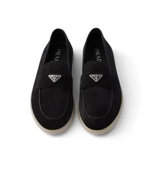 Prada Suede Loafers With Enameled Triangle Logo - Black