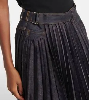 Sacai Denim Pleated Midi Skirt
