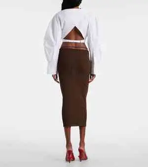 Jacquemus Pralu Ribbed-knit Midi Skirt - Brown