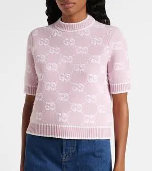 Gucci Gg Wool Bouclé Jacquard Top - Pink